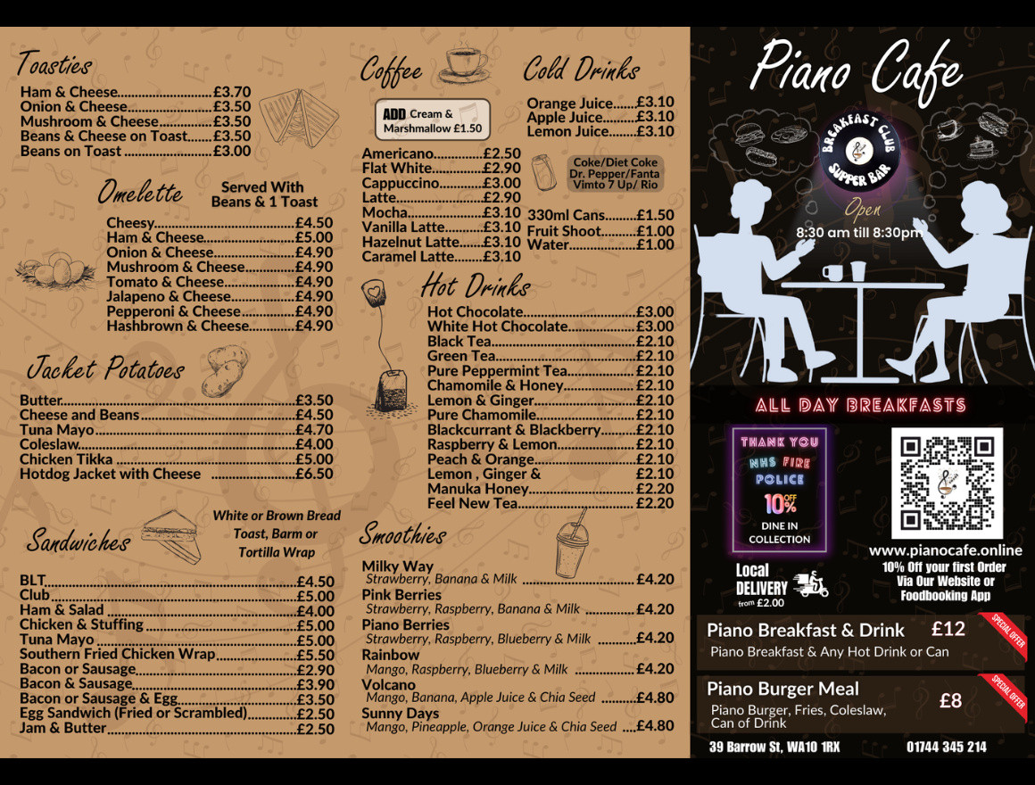 Piano Cafe - Food delivery - ST Helens - Order online